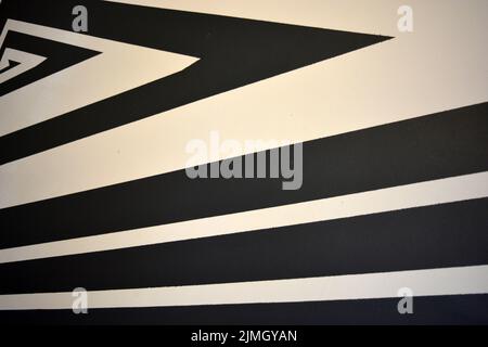 A black and white drawing of stripes of different widths and lengths ...