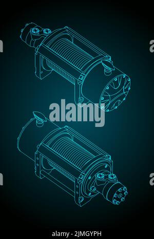 Stylized vector illustrations of hydraulic winch drawings Stock Vector ...