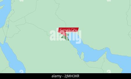 Kuwait map with pin of country capital. Two types of Kuwait map with ...