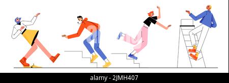 Clumsy people falling, male and female characters fall down due ...