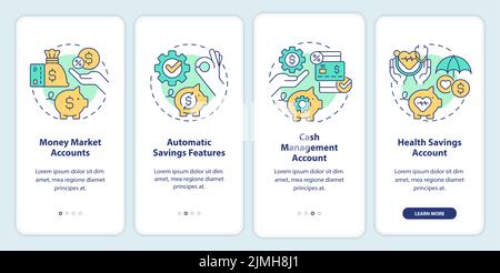 Types of saving accounts onboarding mobile app screen Stock Vector ...
