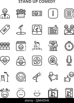 Stand-up comedy line icons signs set. Design collection of Humor, Jokes ...