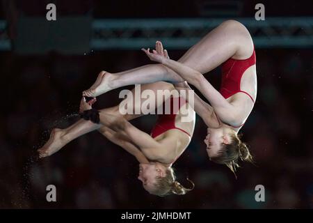 Emily Martin (left) and Robyn Birch in action during the Women's 10m ...
