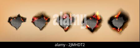 Burn craft paper borders, brown burnt pages with smoldering fire on ...