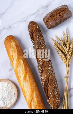Bakery - various kinds of breadstuff. Bread rolls, baguette, croissant ...