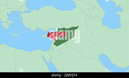 Syria map with pin of country capital. Two types of Syria map with ...