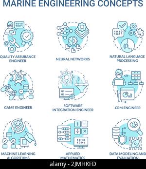 Learning modern professions turquoise concept icons set Stock Vector ...