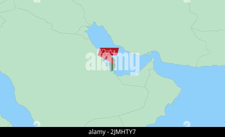 Qatar map with pin of country capital. Two types of Qatar map with ...