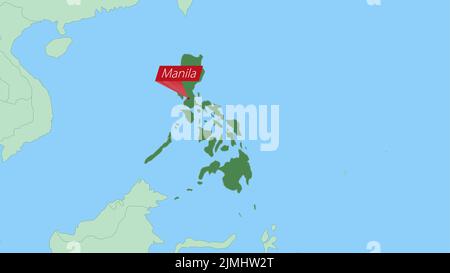 Philippines map with pin of country capital. Two types of Philippines ...