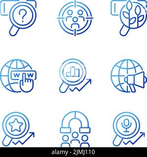 Content analysis linear icons set. Analysis, Content, Data, Text, Research, Trends, Patterns ...