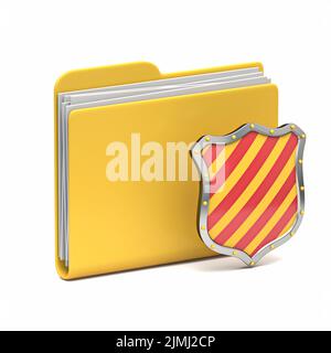Yellow folder icon with shield 3D Stock Photo - Alamy