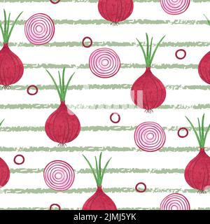 Seamless watercolor red onion pattern. Vegetable vector background ...