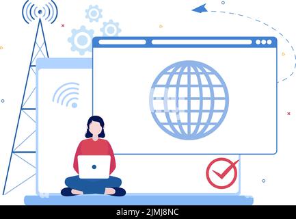 ISP or Internet Service Provider Cartoon Illustration with Keywords and ...