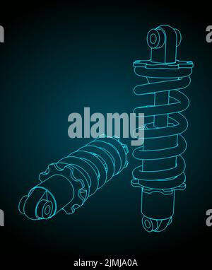 Stylized vector illustration of blueprints of shock absorber mini set ...