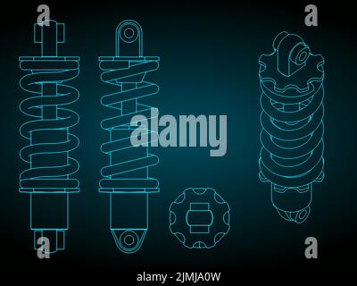 Stylized vector illustration of blueprints of shock absorber mini set ...