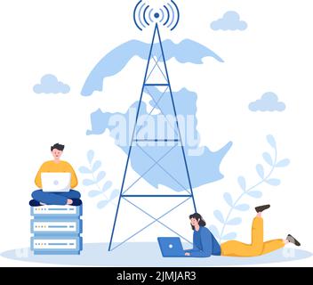 ISP or Internet Service Provider Cartoon Illustration with Keywords and ...