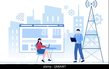 ISP or Internet Service Provider Cartoon Illustration with Keywords and ...