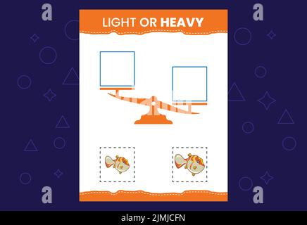 Light or heavy educational worksheet with scales. Heavier and lighter ...