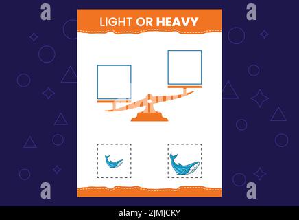 Light or heavy educational worksheet with scales. Heavier and lighter ...