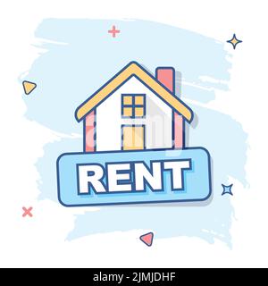 Cartoon rent house icon in comic style. Home illustration pictogram ...