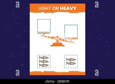 Light or heavy educational worksheet with scales. Heavier and lighter ...