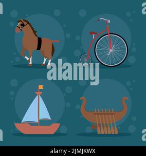 vintage transportation evolution icon set Stock Vector Image & Art - Alamy