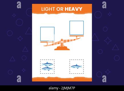 Light or heavy educational worksheet with scales. Heavier and lighter ...