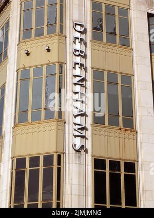 The shop sign for the closed Debenhams Department Store at the Overgate shopping centre Dundee ...