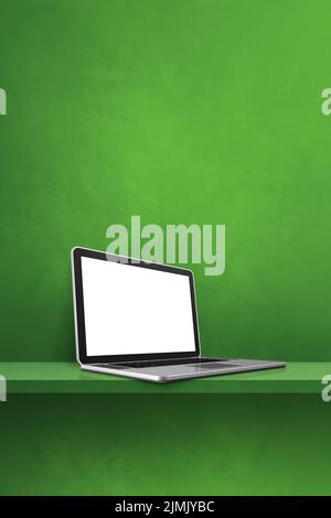 Laptop computer on green shelf background. 3D Illustration Stock Photo ...