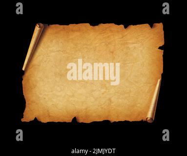 Old mediaeval paper sheet. Horizontal parchment scroll isolated on ...