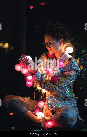 Beautiful Christmas balls with sequins on grey background Stock Photo ...