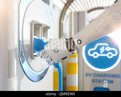 Automatic electric recharge station concept with 3d rendering robot ...