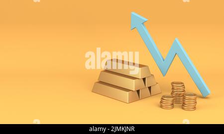 Blue uptrend chart with gold bars and money 3D Stock Photo - Alamy