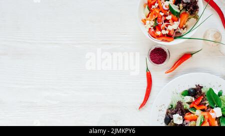 Assortment of fresh vegetable salads flat lay Stock Photo - Alamy