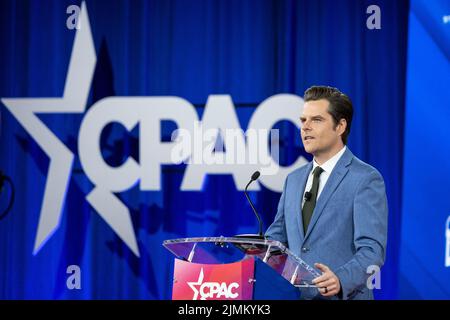 Dallas, TX - August 6, 2022: Congressman Matt Gaetz speaks during CPAC ...