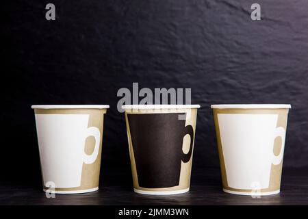 Mockup three coffee go cups Stock Photo - Alamy