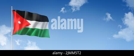 Jordanian flag isolated on a blue sky. Horizontal banner Stock Photo ...