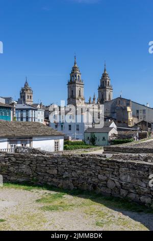 View of the Roman walls of Lugo, Galicia, northwestern Spain. The Roman ...