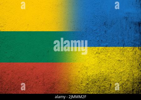The Republic of Lithuania National flag with National flag of Ukraine ...