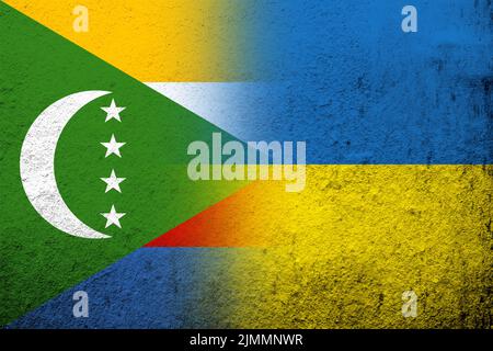 The Union of the Comoros National flag with National flag of Ukraine ...