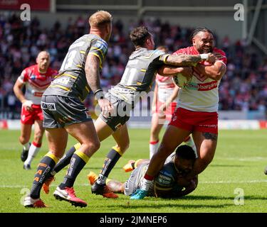 Konrad Hurrell #23 of St Helens goes over for a try during the 25th ...
