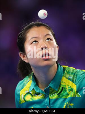 Australia’s Yangzi Liu reacts during their Table Tennis Women's Singles ...