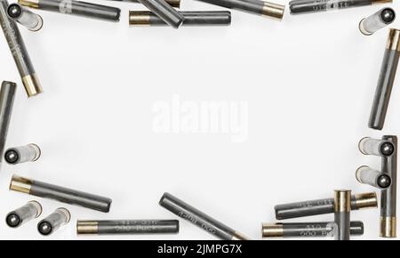 Bullet ammunition border isolated on a white background as a concept ...