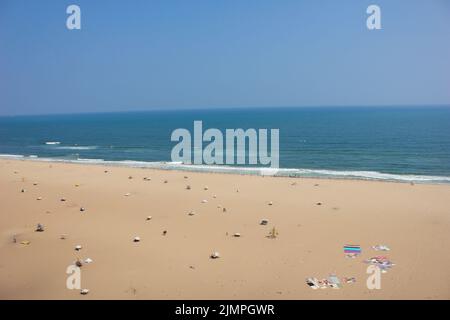 Aerial view of crowded Gandhi and Marina beach in Chennai, India Stock ...