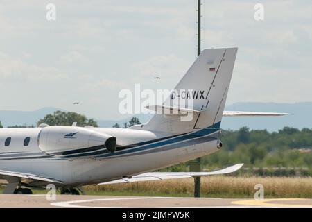 Lahr, Germany, July 9, 2022 Cessna 680 Citation Sovereign Plus aircraft ...