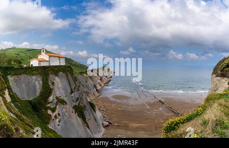 hermitage of San Telmo in Zumaia, Basque Country, Spain. With its rock ...