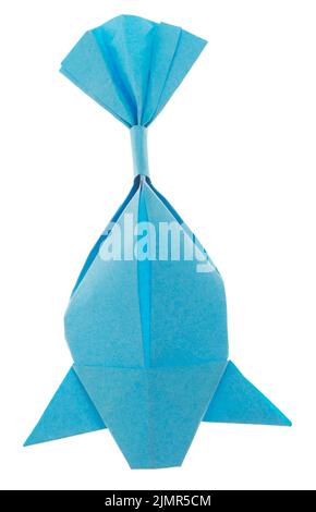 Blue paper shark origami isolated on a blank white background Stock ...