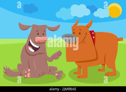 Two happy cartoon dogs comic animal characters Stock Photo - Alamy