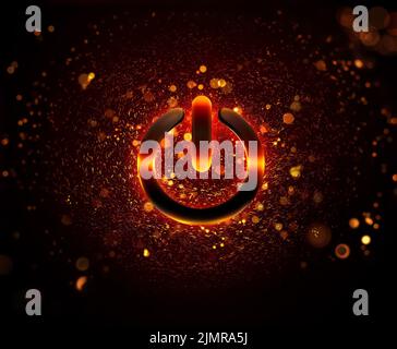 Glowing fire power icon of interface on dark background Stock Photo - Alamy