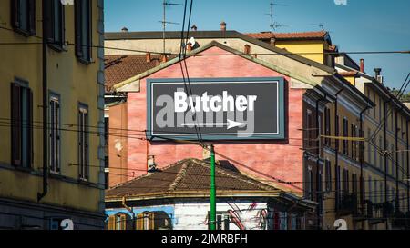 Street Sign the Direction Way to Butcher Stock Photo - Alamy